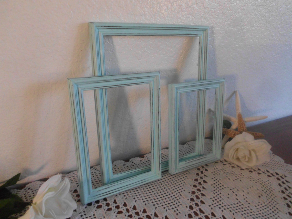 Mint Blue Green Picture Frame Set Rustic Distressed Photo Wall Gallery ...