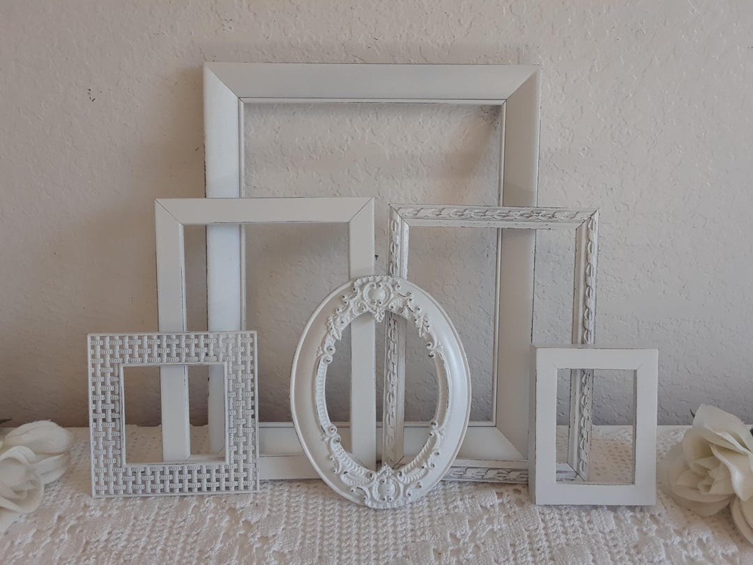 White Shabby Chic Picture Frame Set Upcycled Vintage Rustic Shabby Chic ...