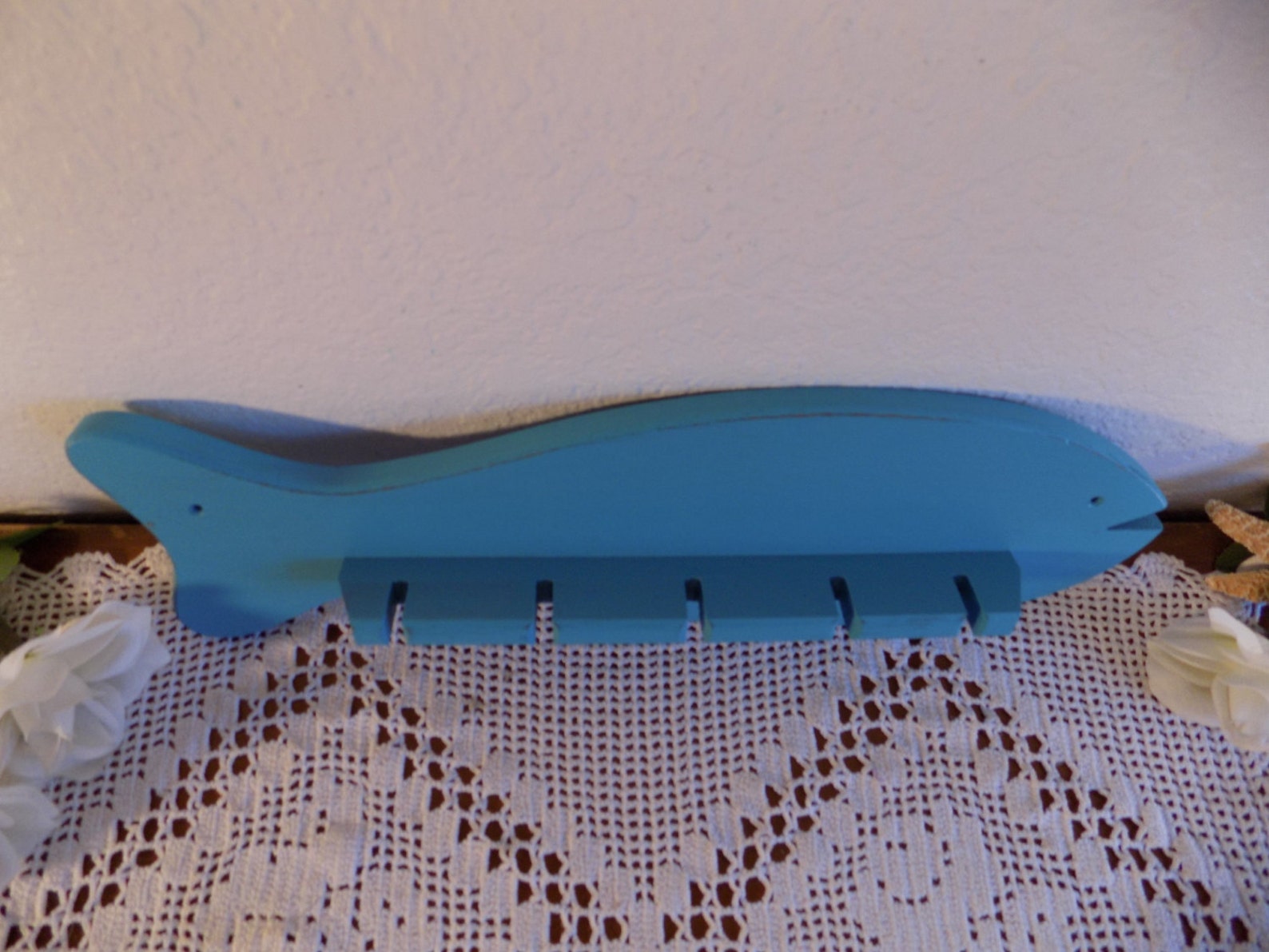 Aqua Turquoise Blue Wood Fish Rack Beach Cottage Coastal Seaside ...