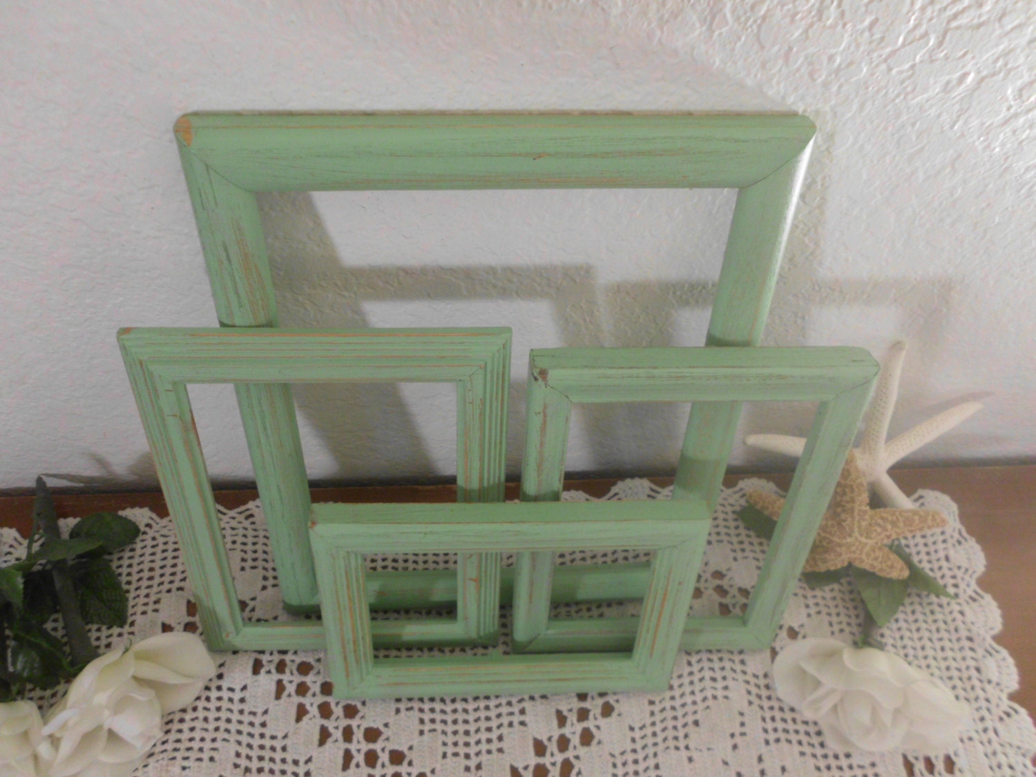 Light Green Frame Set Rustic Shabby Chic Distressed up Cycled Vintage ...