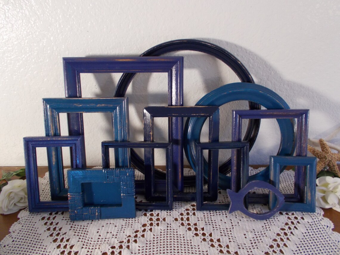 Blue Picture Frame Set Photo Gallery Collection Beach Cottage | Etsy