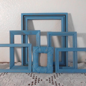 Aqua Turquoise Blue Picture Frame Set Shabby Chic Beach Cottage Coastal ...