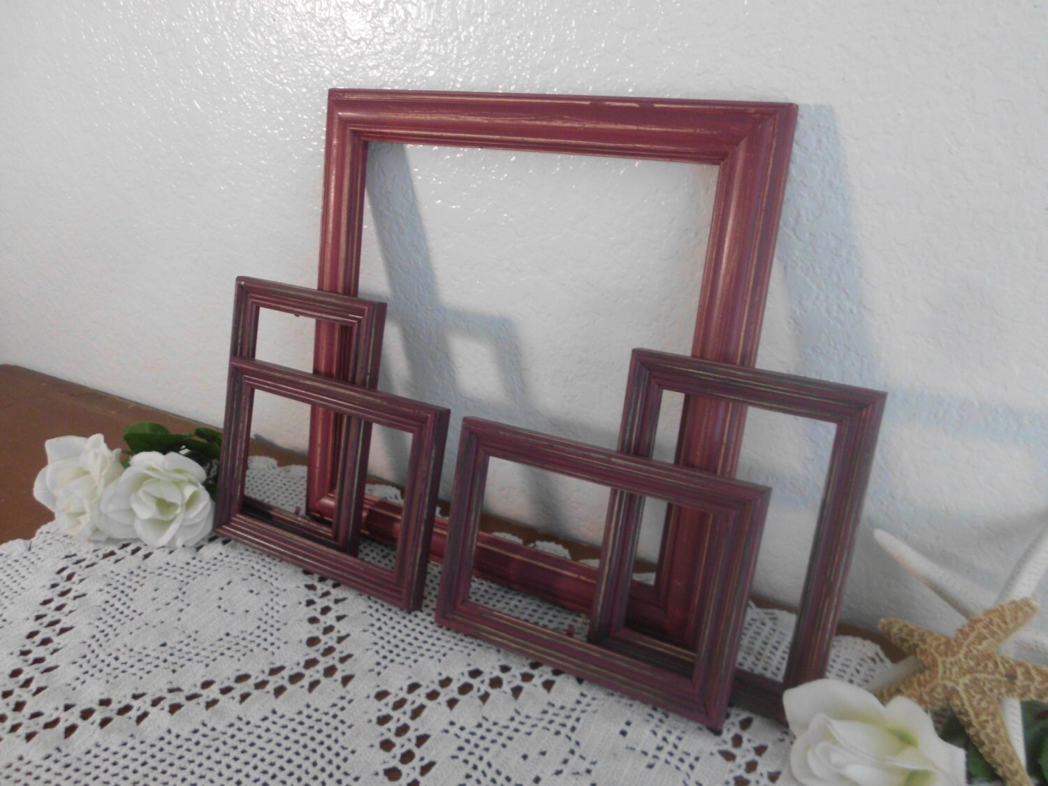 Country Barn Red Frame Set Rustic Shabby Chic Distressed | Etsy
