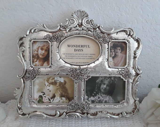 Vintage Silver Collage Picture Frame Rose Photo Decoration Paris French ...
