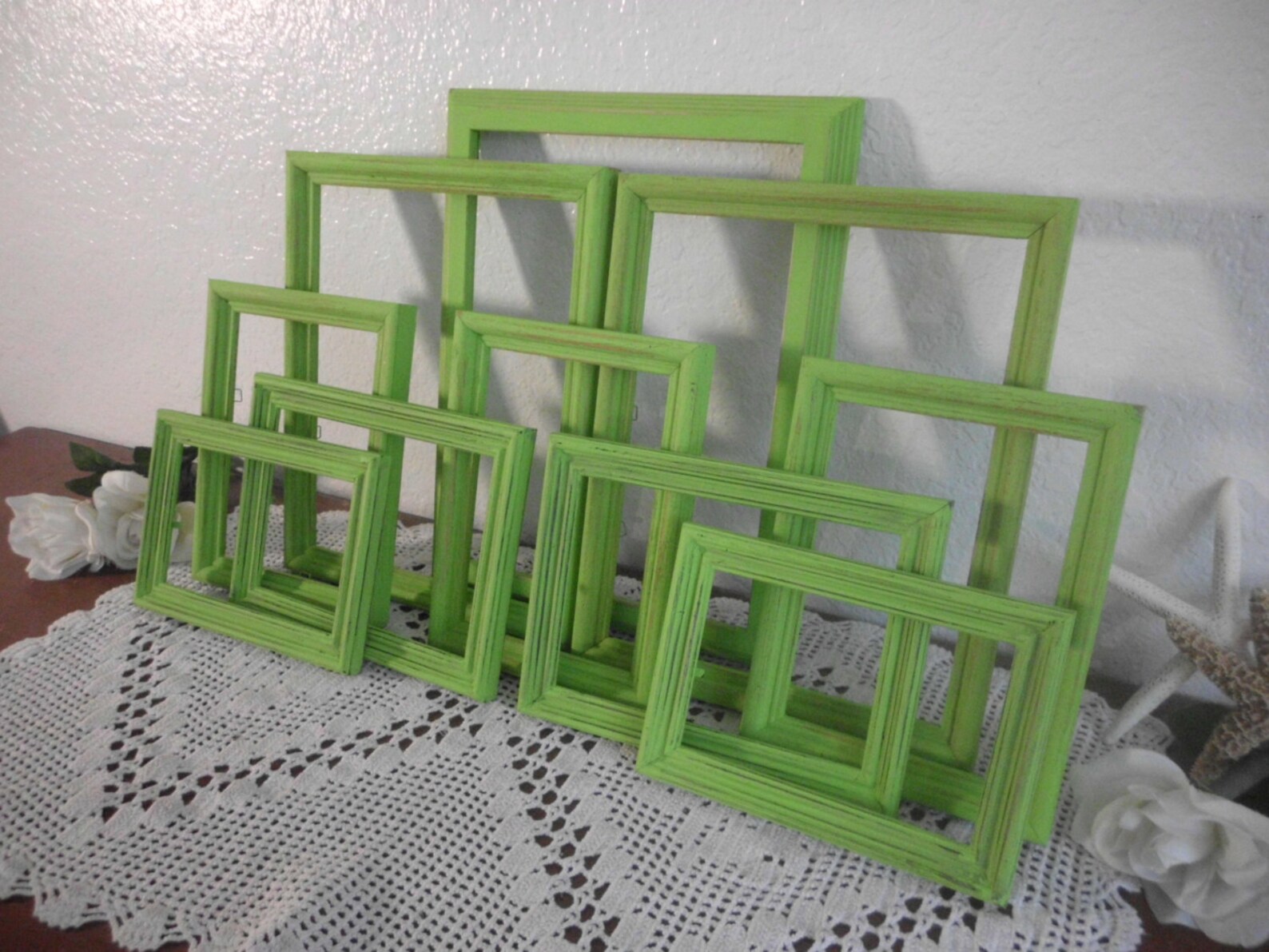 Lime Green Frame Set Bright Shabby Chic Beach Cottage Tropical Island ...