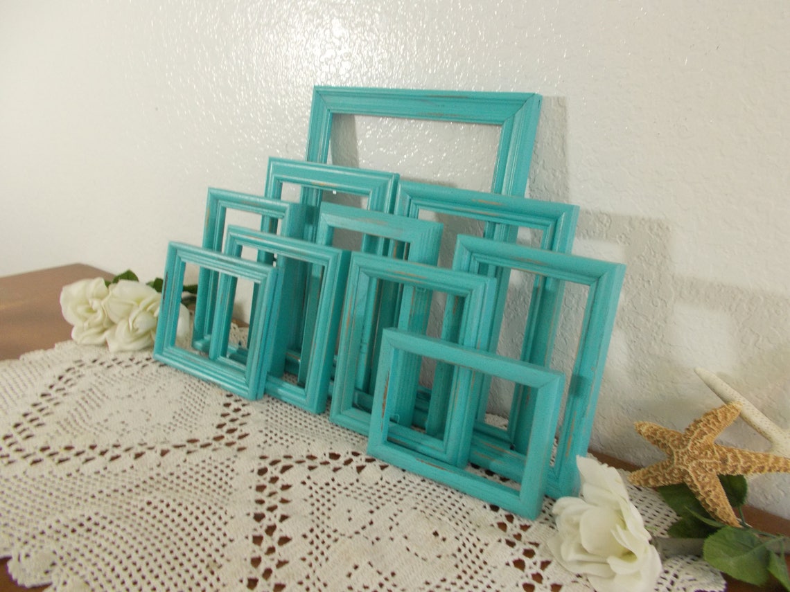Blue Picture Frame Set up Cycled Vintage Rustic Shabby Chic Distressed ...