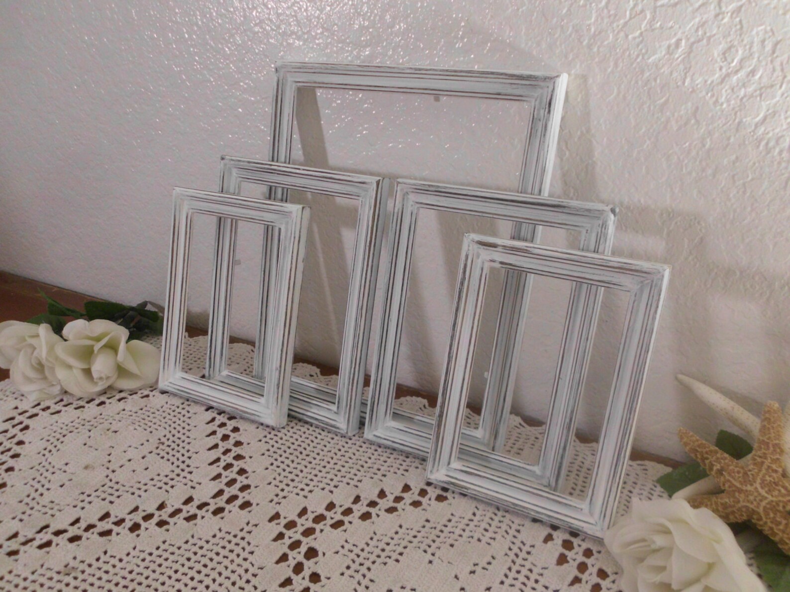 White Shabby Chic Frame Set Rustic Distressed Wood Collection Beach ...