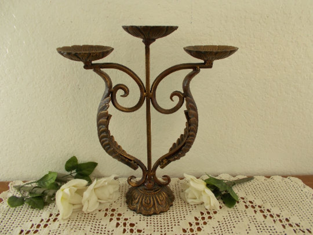Vintage Wedding Unity Candle Holder Antique Gold Candelabra Rustic ...