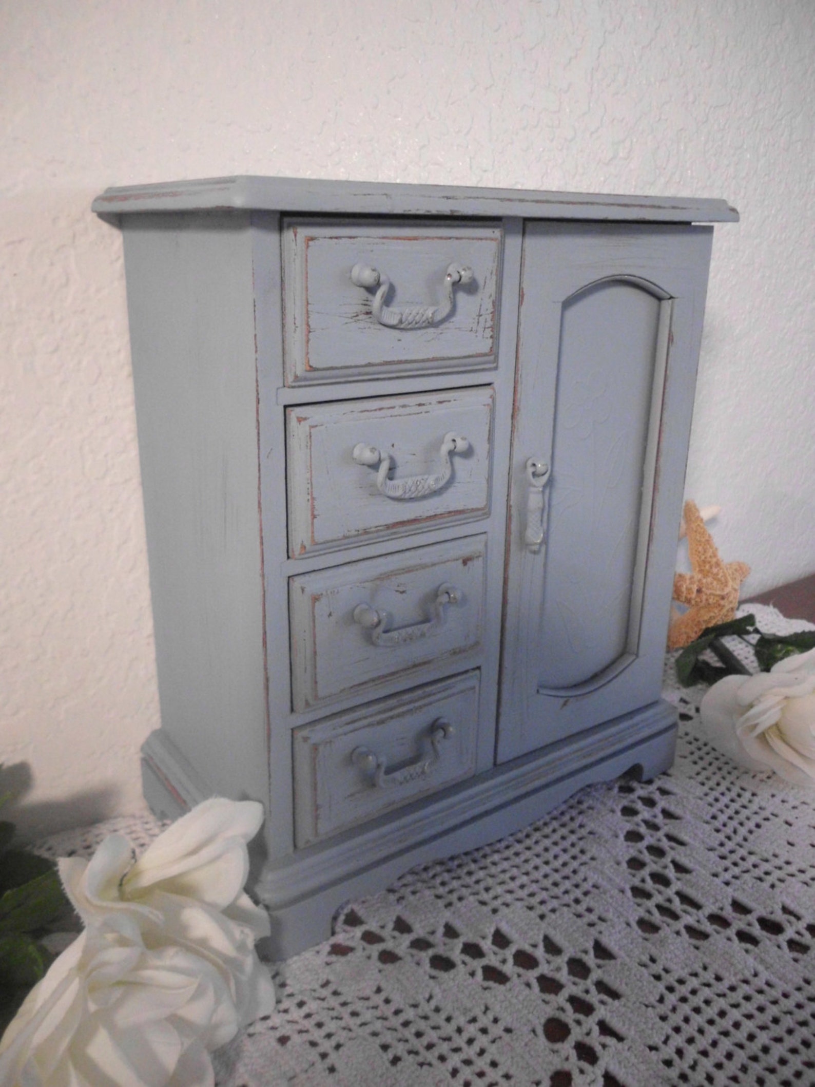 Blue Grey Jewelry Box Rustic Shabby Chic Distressed Organizer - Etsy