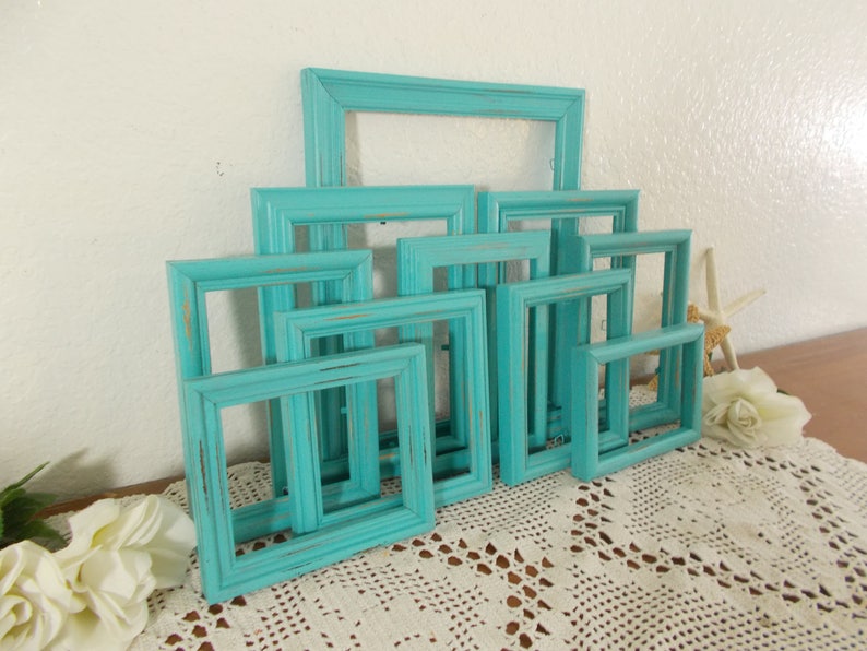 Blue Picture Frame Set up Cycled Vintage Rustic Shabby Chic - Etsy