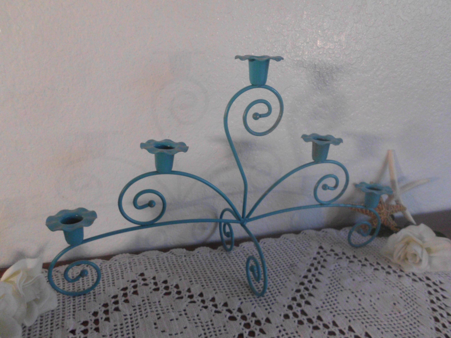 Taper Candelabra Aqua Turquoise Teal Blue Candle Holder Shabby Chic ...