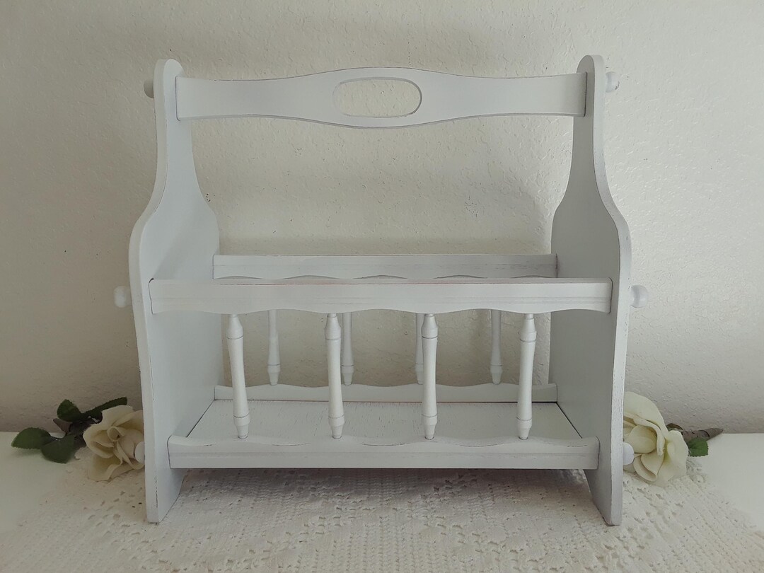 White Magazine Rack Rustic Shabby Chic Distressed Vintage Wood Beach ...