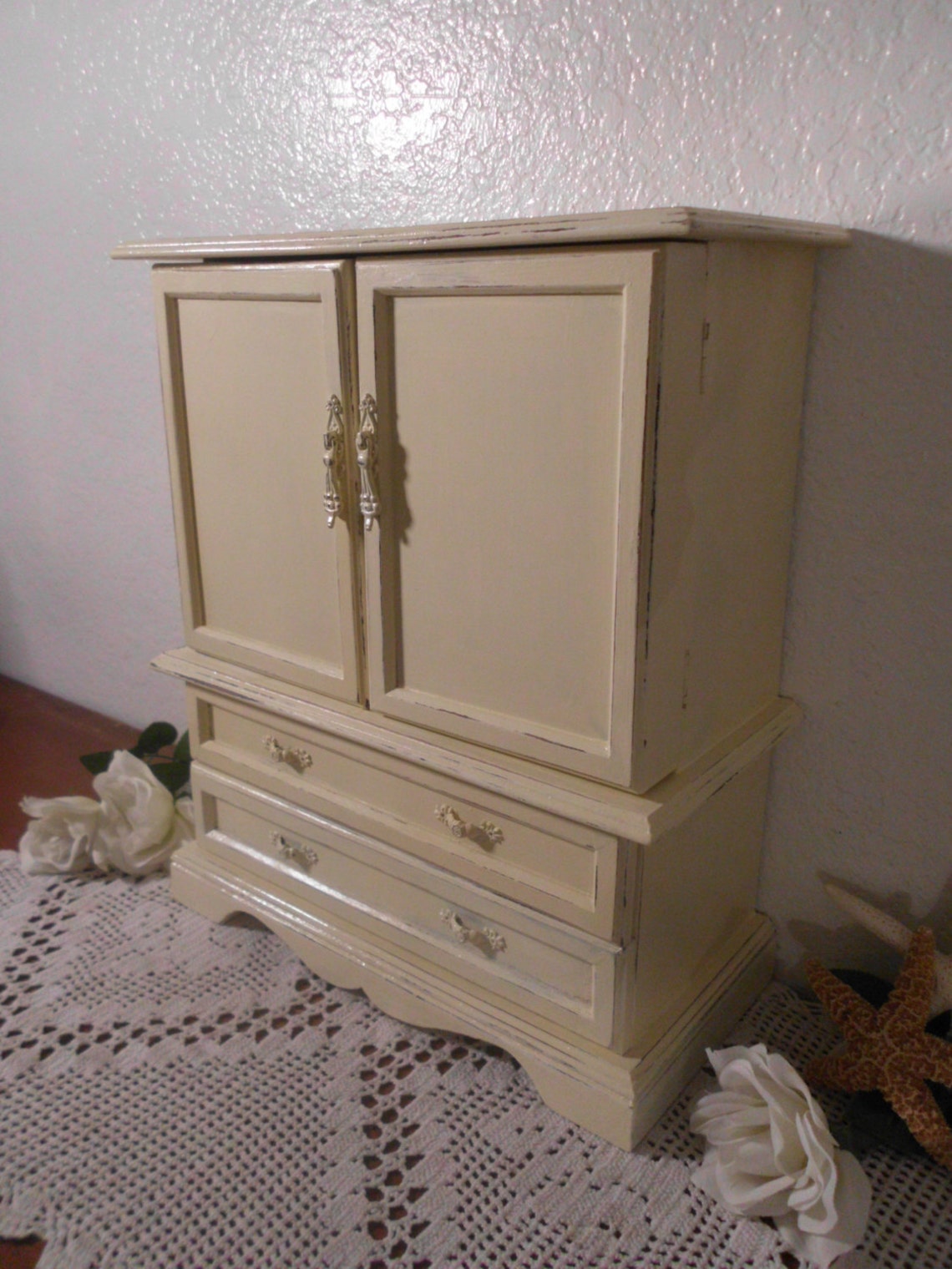 Large Ivory Cream Jewelry Box Rustic Shabby Chic Distressed - Etsy
