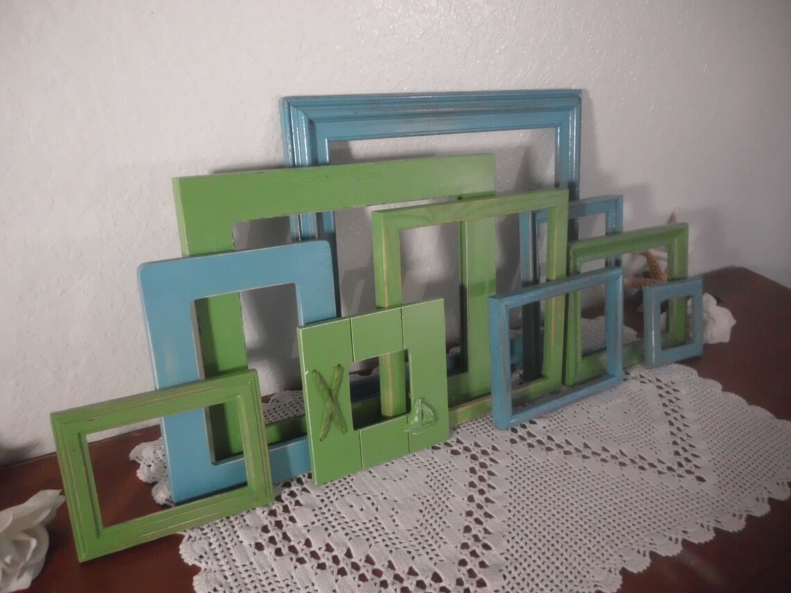 Turquoise Blue Lime Green Beach Wedding Frame Set Rustic Shabby Chic ...