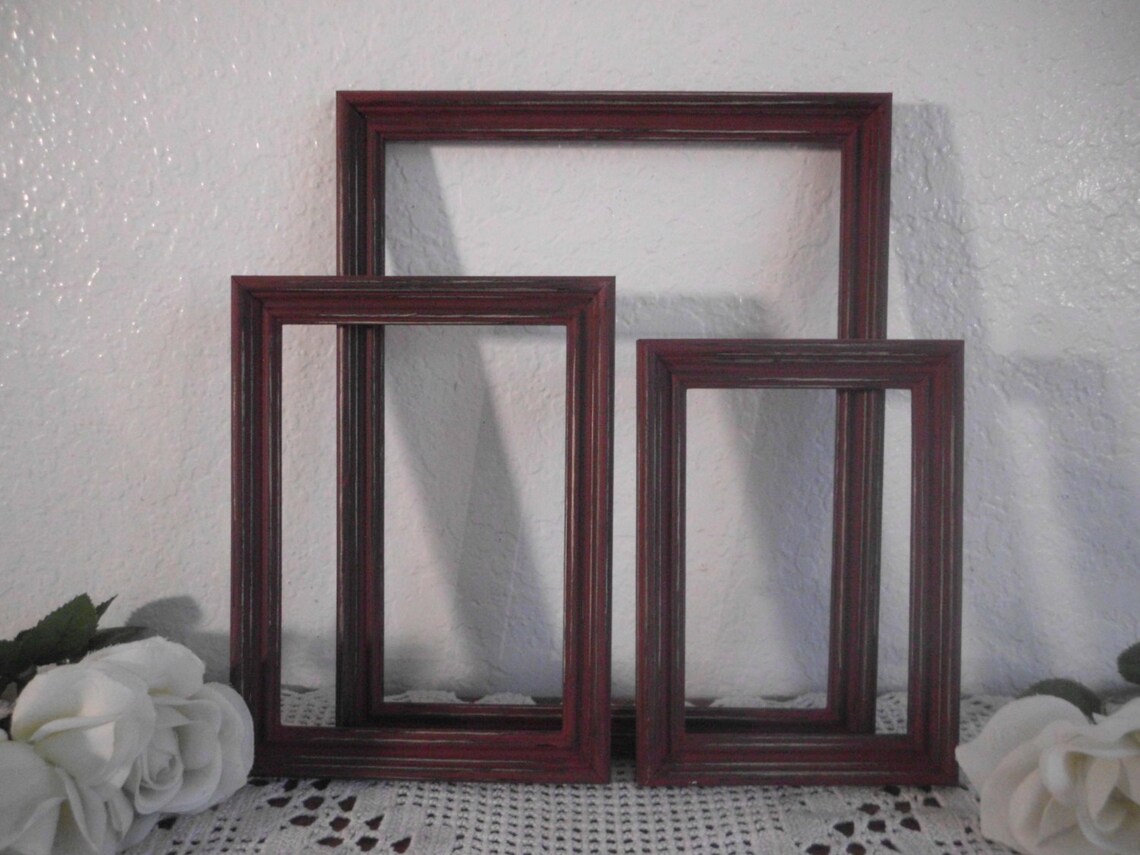 Rustic Country Barn Red Wood Frame Set Shabby Chic Distressed | Etsy
