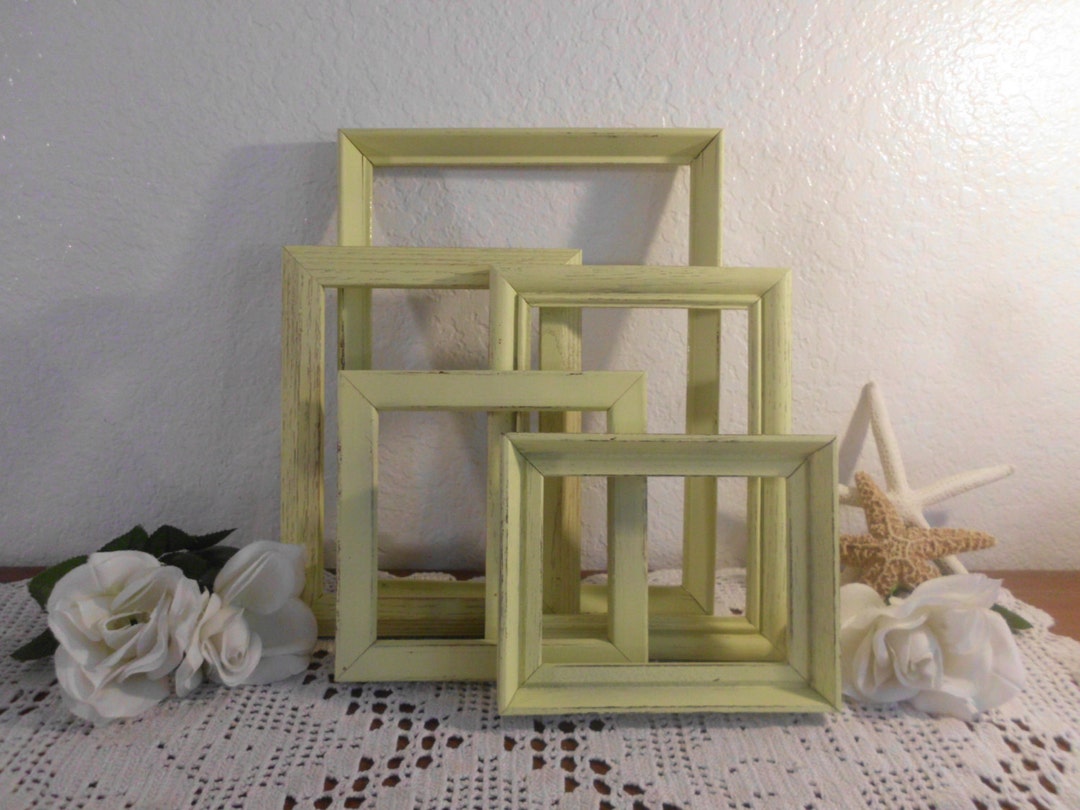Yellow Frame Set Shabby Chic Distressed Picture Photo French Country ...