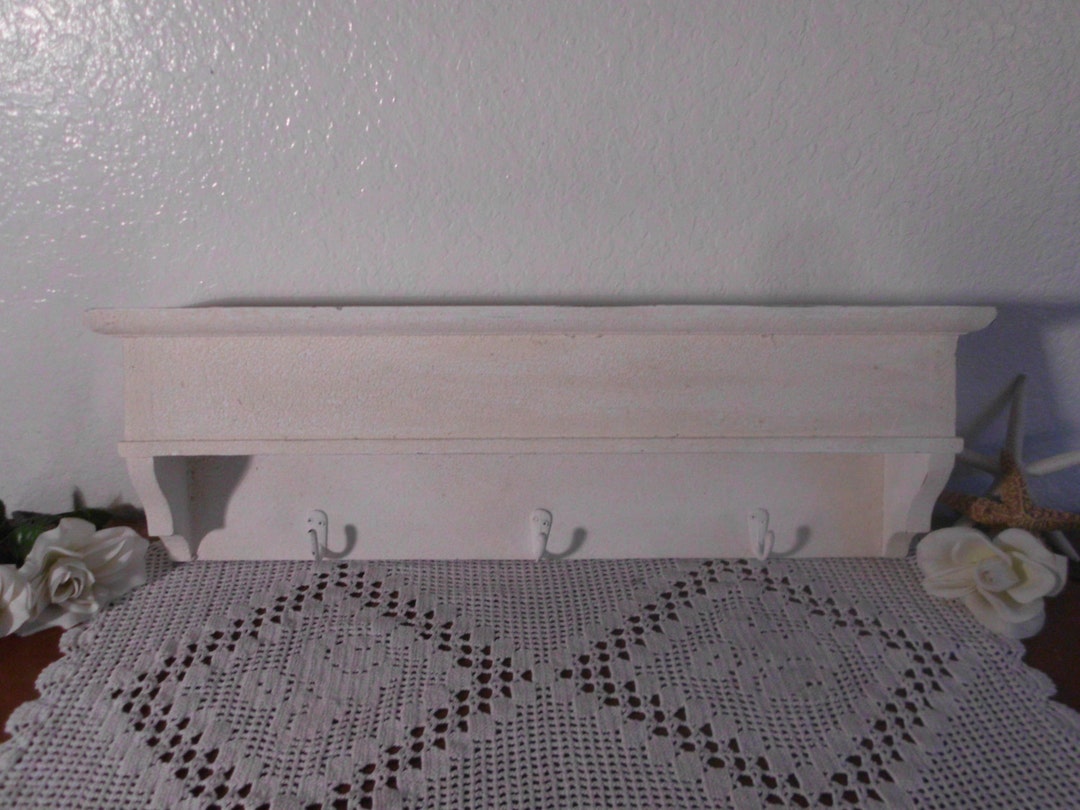 Coat Hat Rack 3 Hook Mantle Shelf Entryway Hanger Wall Mounted Key ...