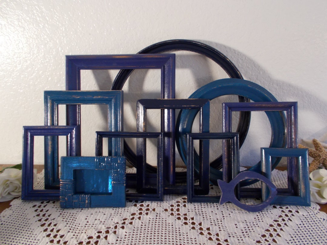 Blue Picture Frame Set Photo Gallery Collection Beach Cottage Coastal ...