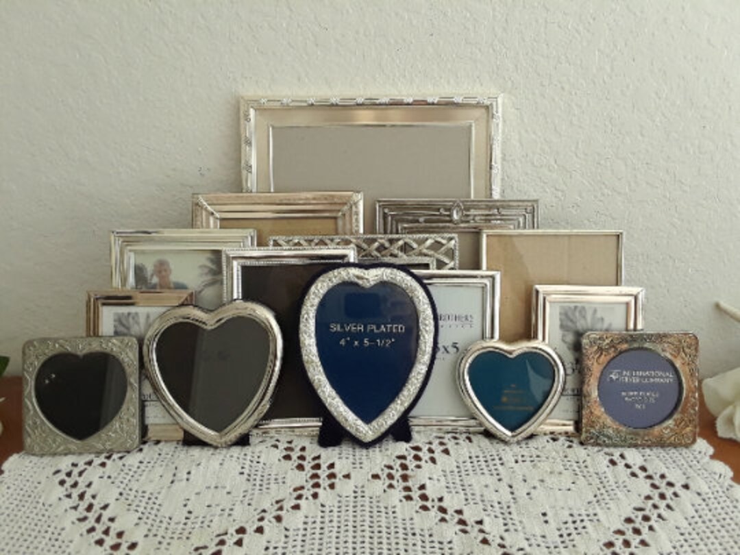 Vintage Silver Heart Picture Frame Set Photo Gallery Collection Mid ...