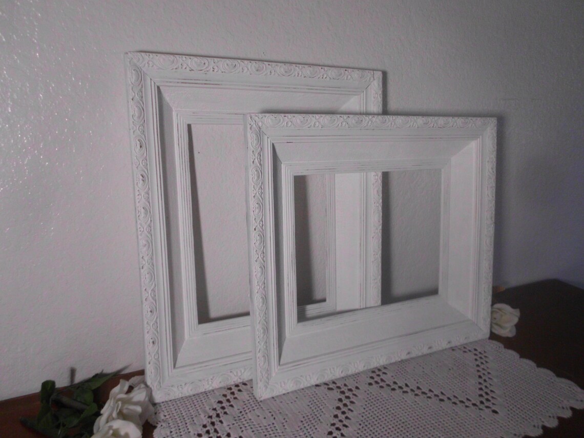 Large Shabby Chic White Frame up Cycled Vintage Ornate Carved Wood ...