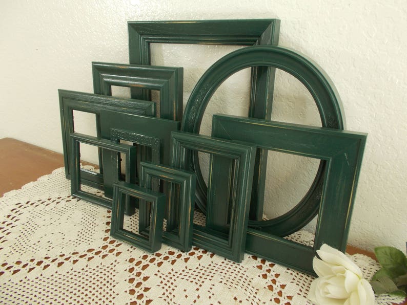 Dark Forest Green Picture Frame Set Up Cycled Vintage Rustic | Etsy