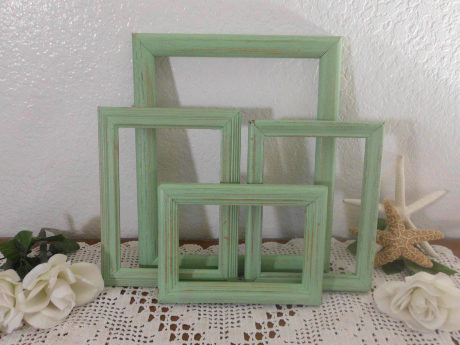 Light Green Frame Set Rustic Shabby Chic Distressed up Cycled Vintage ...