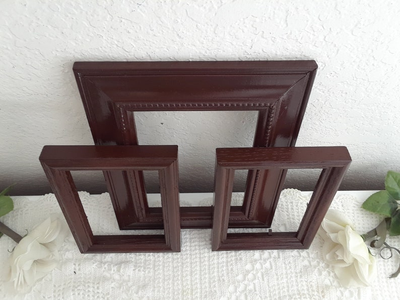Dark Walnut Stained Wood Picture Frame Set Upcycled Vintage Photo ...
