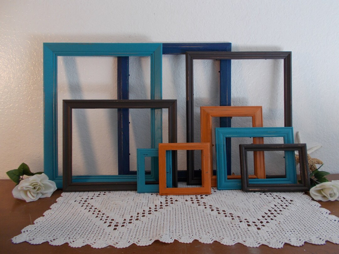 Rustic Burnt Orange Brown Aqua Turquoise Picture Frame Set Photo ...