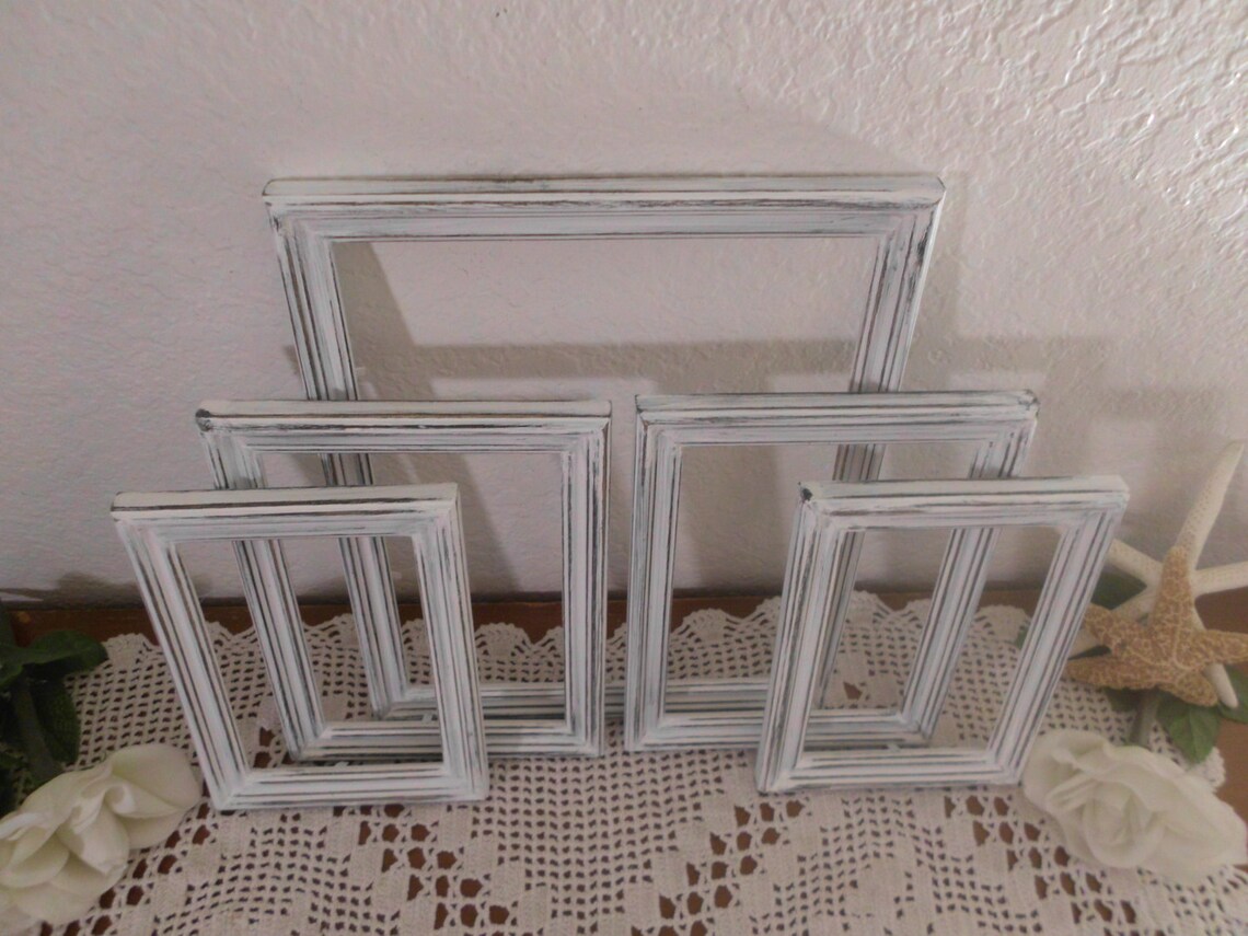 White Shabby Chic Frame Set Rustic Distressed Wood Collection Beach ...