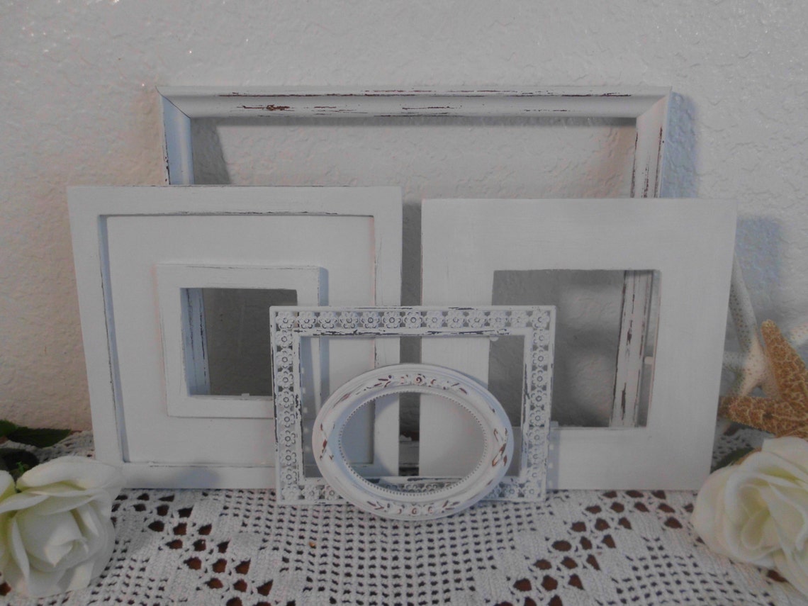 White Shabby Chic Frame Set Rustic Distressed Picture Photo Paris ...