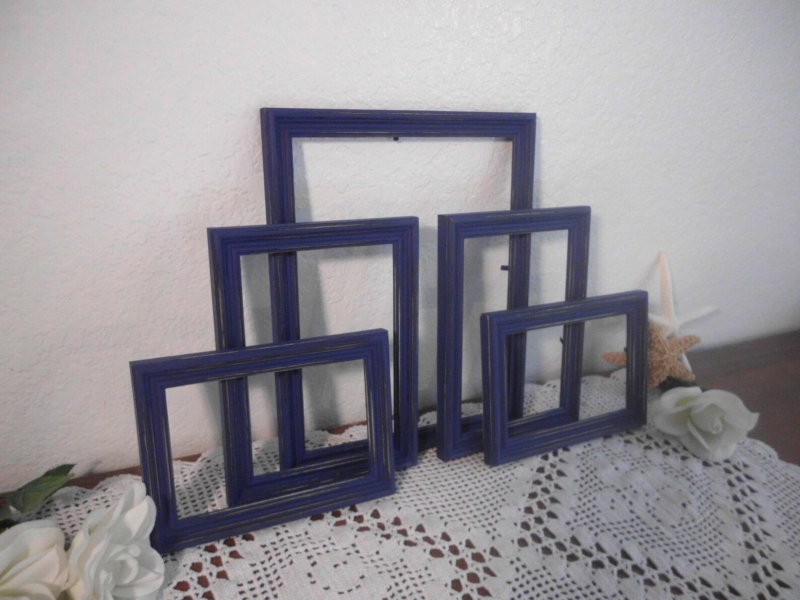 Navy Blue Frame Set Rustic Shabby Chic Distressed Picture - Etsy