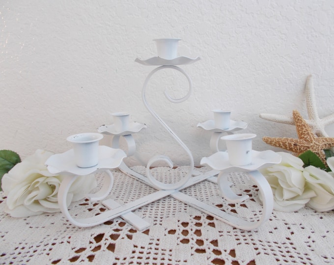 White Shabby Chic 5 Arm Candelabra Rustic Distressed Summer Wedding ...
