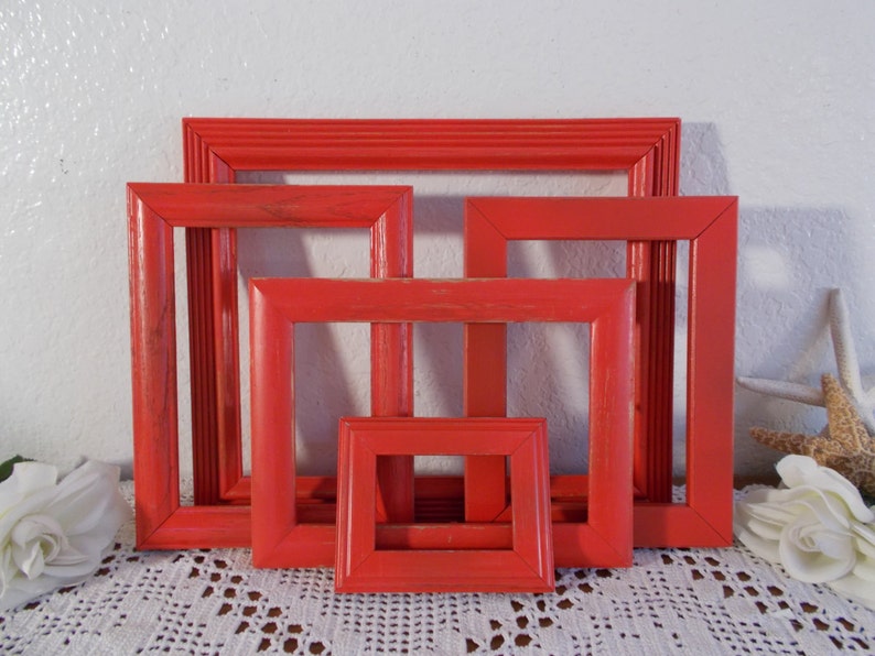 Poppy Red Picture Frame Set Photo Decoration Upcycled Vintage Wood ...