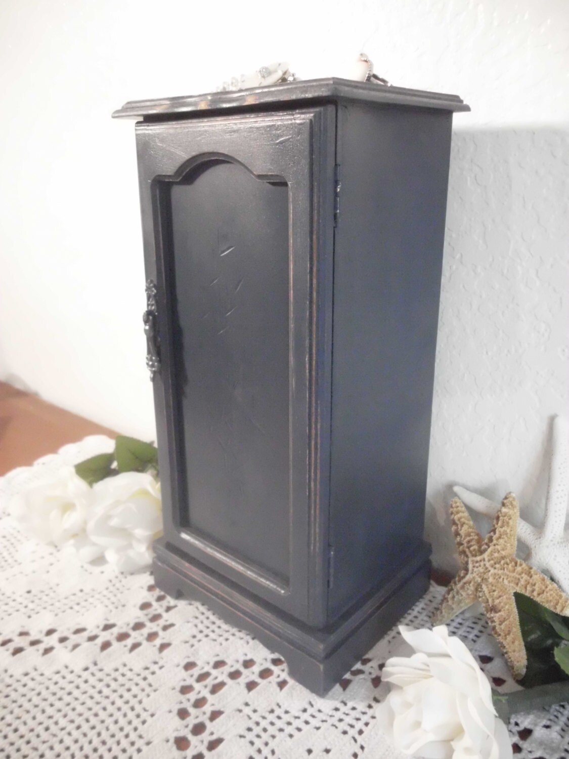 Navy Blue Jewelry Box Rustic Shabby Chic Distressed Storage Organizer ...