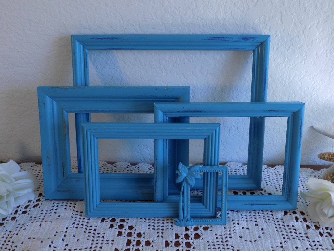 Turquoise Blue Picture Frame Set up Cycled Vintage Photo Decoration ...
