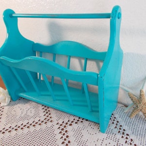 Aqua Turquoise Blue Magazine Rack Rustic Shabby Chic Distressed up ...