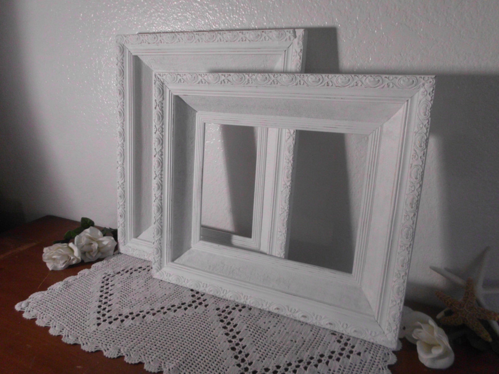 Large Shabby Chic White Frame up Cycled Vintage Ornate Carved Wood ...