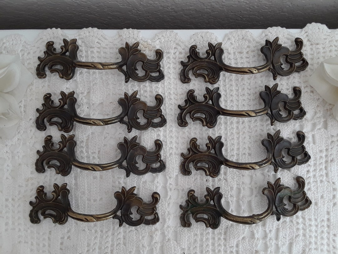 Vintage Antique Gold Cast Brass Drawer Pull Furniture Hardware Dresser ...