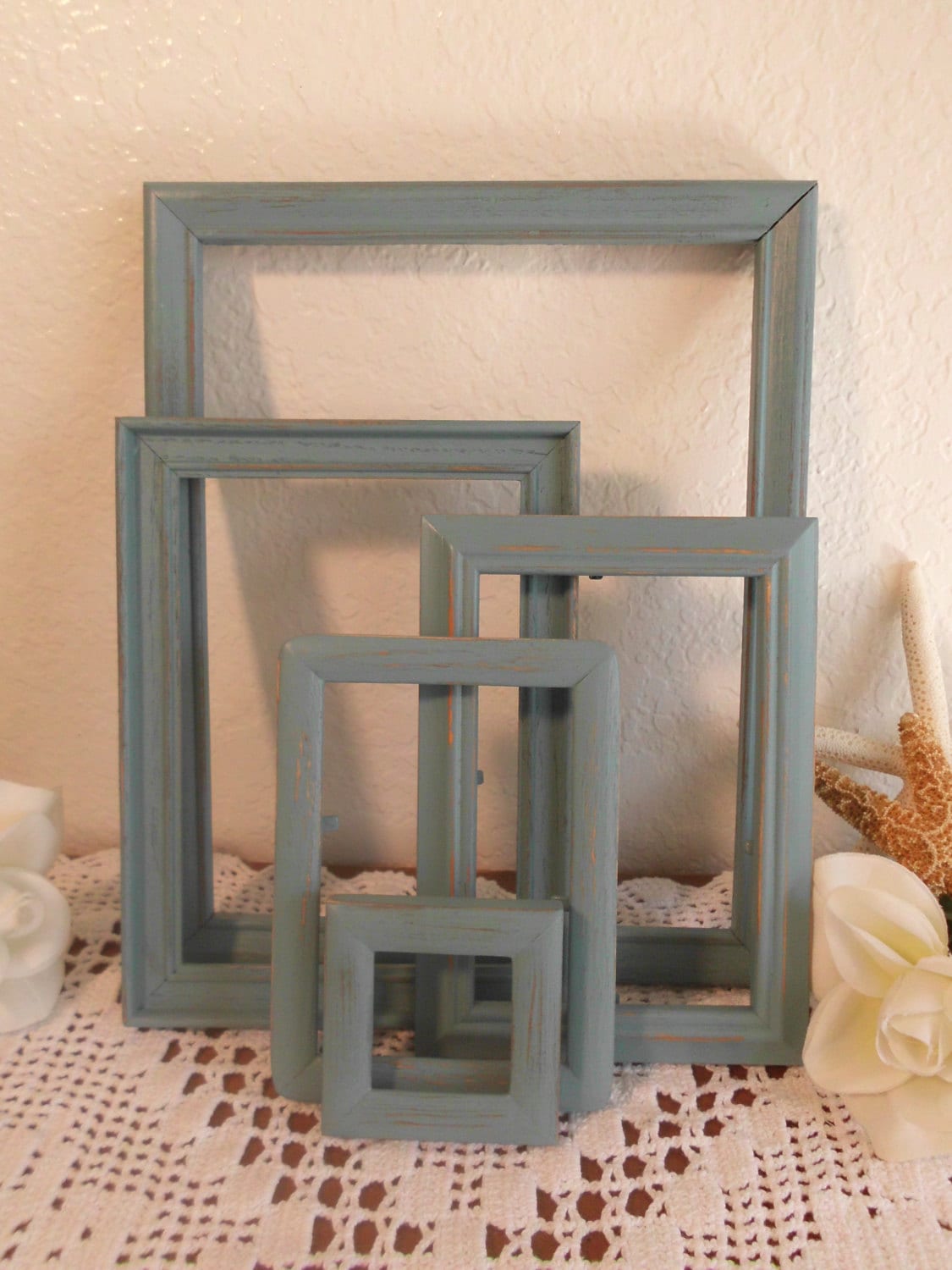 Shabby Chic Frame Set Blue Country Farmhouse Beach Cottage French Home ...