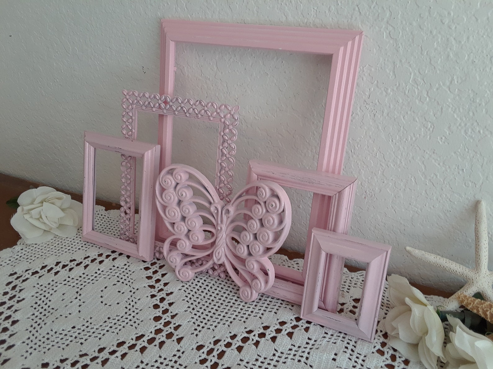 Pink Shabby Chic Butterfly Picture Frame Set Photo Wall - Etsy