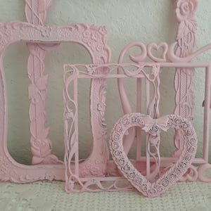 Pink Picture Frame Set Upcycled Vintage Flower Heart Wall Gallery Photo ...