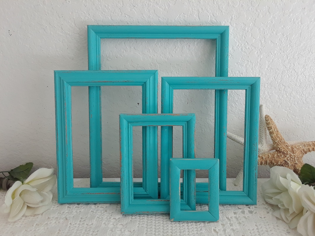 Aqua Turquoise Picture Frame Set Upcycled Vintage Wood Photo Gallery ...