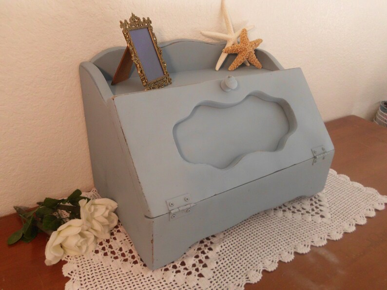 Blue Bread Box Rustic Shabby Chic Distressed Wood Storage - Etsy
