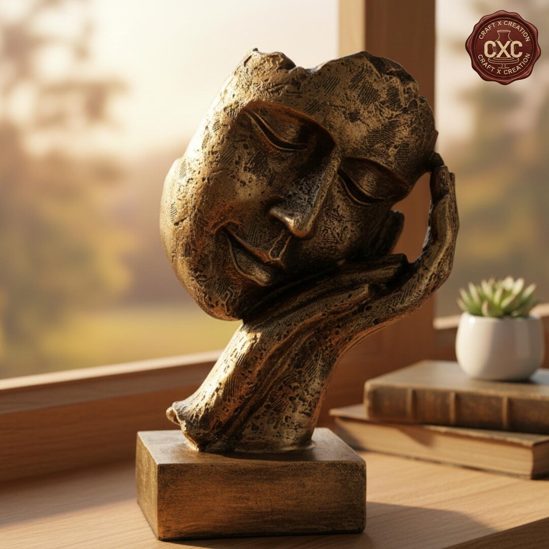 Antique Gold Human Face Showpiece | Handcrafted Polyresin Figurine for ...