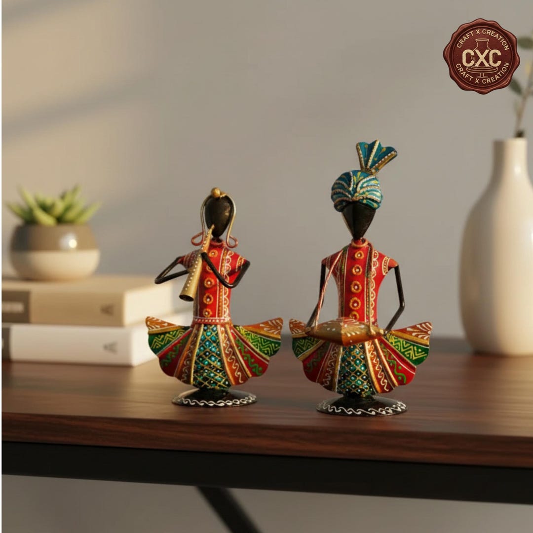 Rajasthani Musician Showpiece Set | 9 Inch Hand-painted Iron Folk Art ...