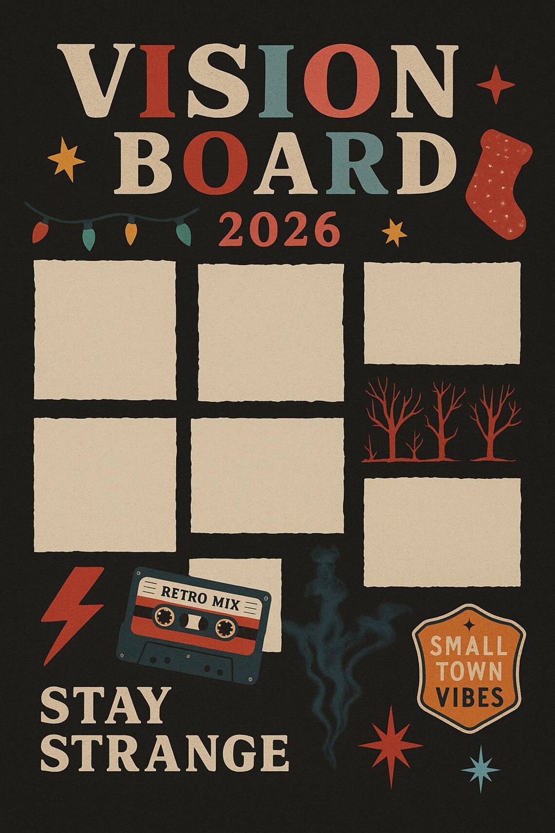 2026 Vision Board | Dark Retro New Year Goals Planner | Printable ...
