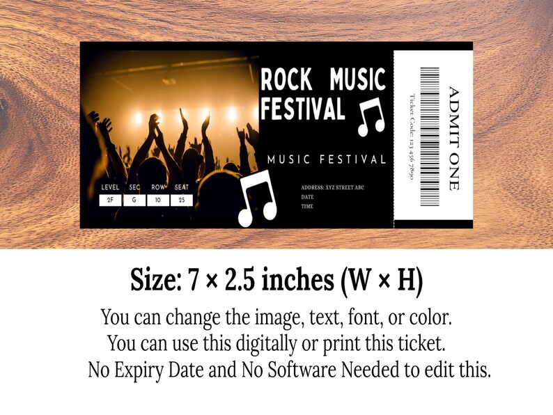 Editable Concert Ticket Template, DIY Printable Canva Ticket (digital ...