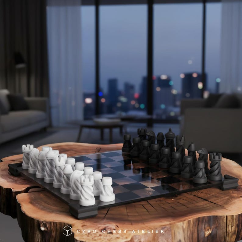 Sculptural Modern Chess Set With Glass Board – Spiral Design Pieces - Etsy