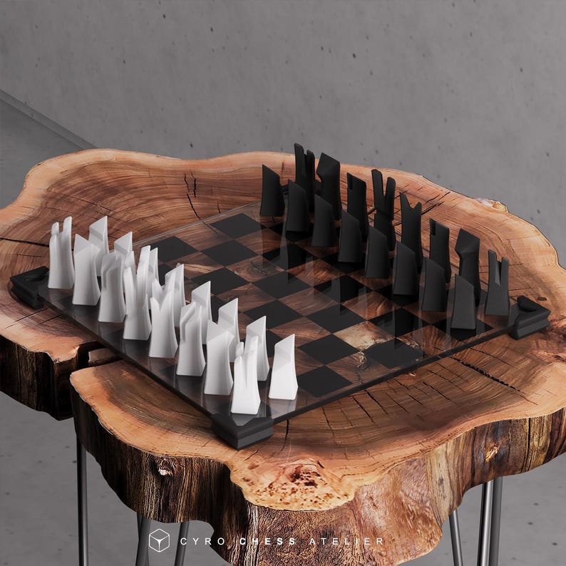 Modern Chess Set With Glass Board Unique Design Pieces - Etsy