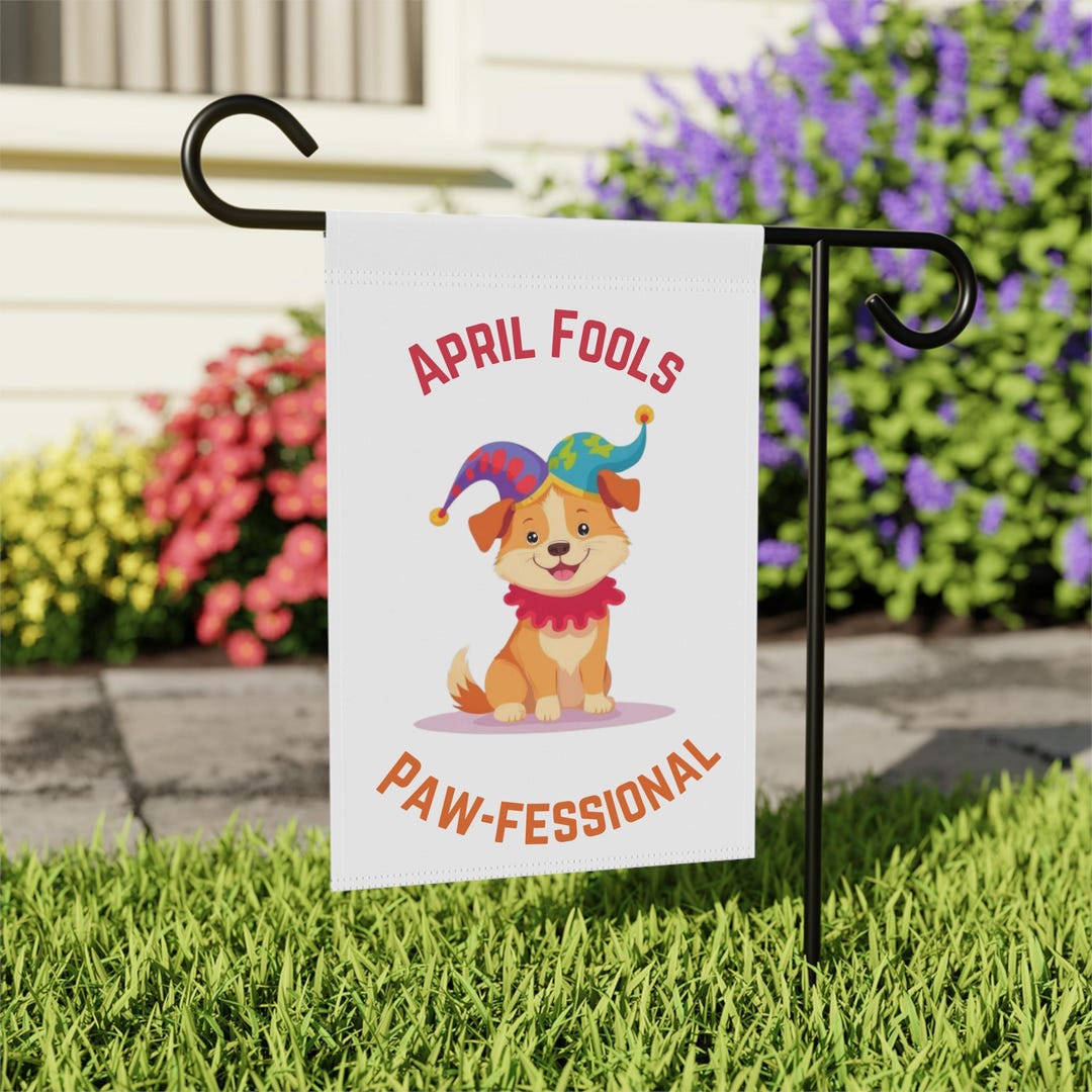 April Fools Puppy in a Jester Hat Garden & House Banner - Spring ...